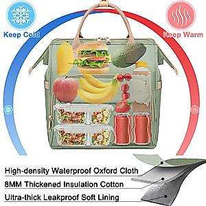 AIJIEKE Lunch Bag for Women, Large Lunch Box for Work Insulated Lunch Bag, Adult Leakproof Lunch Tote Cooler Bag with Side Pockets & Adjustable Strap, Lunch Purse for Picnic Beach, Green