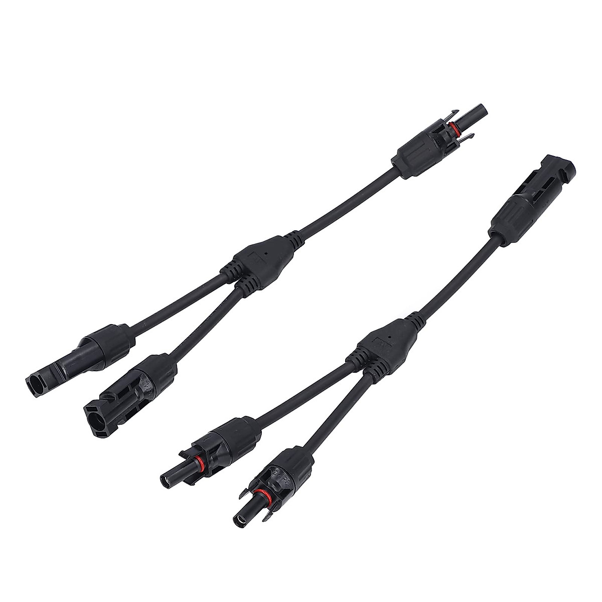 Solar Connector y Branch Parallel Adapter Cable Cord, 2 to 1 Panel Connector Plug Tool Kit, 2 Side Built in Lock, Brass PPO Material Waterproof for Photovoltaic System