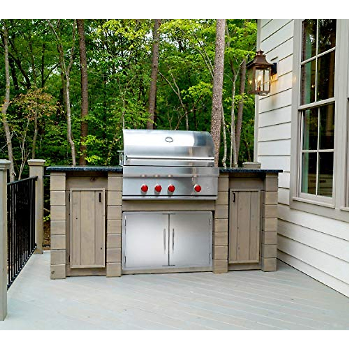 AdirHome 33" Stainless Steel Grill Double Access Double-Face Door with Towel Holder - Easy Install Heavy Duty Stainless Steel Rust Resistant Access Door with Chromium Plated Handle (Vertical Handle)