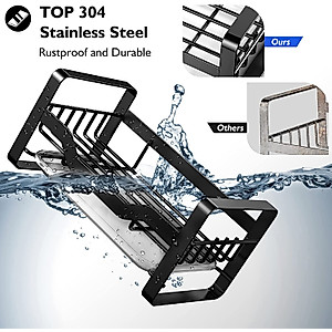 Utobao Kitchen Sink Caddy Sponge Holder, Kitchen Caddy 304 Stainless Steel Soap Holder for Kitchen Sink, Kitchen Sink Organizer Countertop with Removable Drain Tray-Black