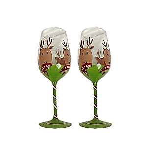 Christmas Theme Wine Glasses Crystal Glass Hand Painted Wine Glasses Champagne Glasses Christmas Gift - Set of 2 (Christmas Reindeer)