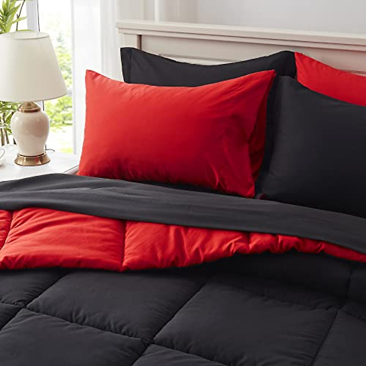 Anluoer Queen Size Bed in a Bag 7 Pieces, Black Bed Comforter Set with Comforter and Sheets, All Season Bedding Sets with 1 Comforter, 2 Pillow Shams, 2 Pillowcases, 1 Flat Sheet, 1 Fitted Sheet