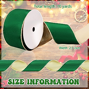 MTLEE Velvet Ribbon Iron Wired 10 Yard Gold Ribbon Soft Velvet Ribbon Fabric Gold Ribbon for Wedding Decor Gift Wrapping, Crafts, and Decorations with Metallic Gold Backing(Green Gold,2.5 Inch)