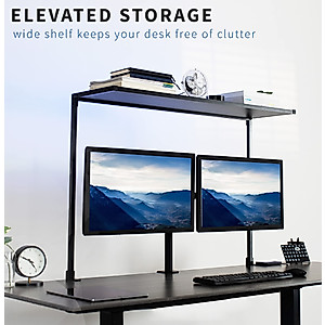 VIVO Large 42 inch Clamp-on Overhead Desk Shelf, Raised Desktop Organizer, Elevated Workstation Accessory Platform, Black, DESK-SHELF42-OB