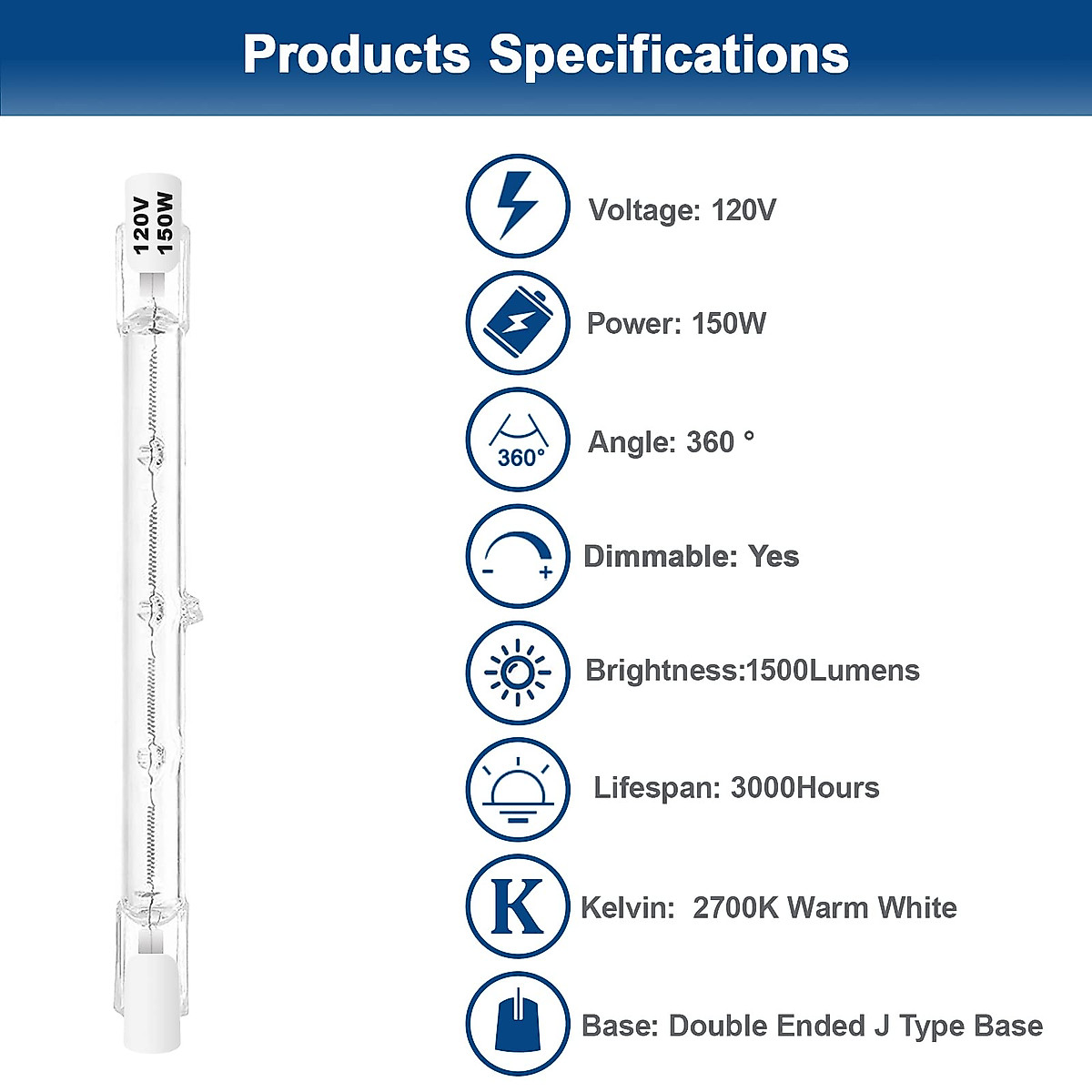 R7S Halogen Bulbs 150W Dimmable 120V 118mm T3 J Type Floodlight Bulb with Long Lifespan, 2700K Warm White Linear Double Ended Light Bulbs for Work, Security, Landscape Lights, Floor Lamps, 5 Pack