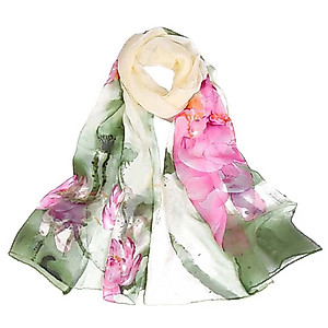 Acotavie Scarfs for Women Lightweight Print Floral Pattern Scarf Fashion Scarves Sunscreen Wraps Shawls (Lotus&Green)