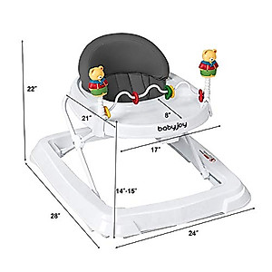 BABY JOY Baby Walker, Foldable Activity Walker Helper with Adjustable Height, Baby Activity Walker with High Back Padded Seat & Bear Toys, Gray