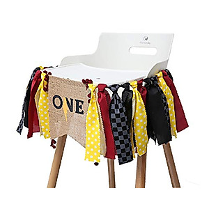 WAOUH Lightning Banner For 1st Birthday - High Chair Banner For First Birthday Decorations, Rag Tie Fabric Garland, Photo Booth Props, Birthday Souvenir And Gifts(Yellow Red And Black)
