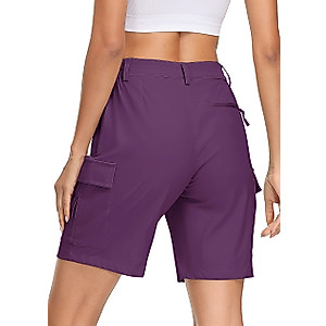 MAGCOMSEN Women's Hiking Shorts Lightweight Quick Dry Golf Shorts Pockets 7" Cargo Shorts Outdoor Casual Travel Purple Red, M
