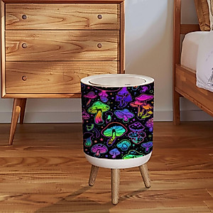 LGCZNWDFHTZ Small Trash Can with Lid for Bathroom Kitchen Office Seamless bright psychedelic mushrooms Garbage Bin Waste Basket Decorative 1.8 gallons, 14x9inch
