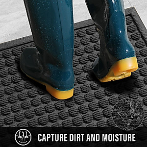 HIYARD Front Door Mat, Heavy Duty Welcome Door Mat Indoor Outdoor, Absorbent Doormat, Sturdy Non Slip Rubber, Stain and Fade Resistant, Low Profile Entry Mat for Outdoor Entrance, 29×17, Grey