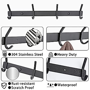 SCUNDA Coat Hook Wall Mounted with 4 Hooks, Stainless Steel Wall Hook, Coat Rack Wall Mount, Coat Hanger Wall Mount for Hanging, Entryway, Bathroom, Mudroom, Kitchen (Black, 17 inch, 1 Pack)
