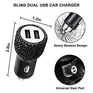 Yixin 20pcs Bling car Accessories Set for Women,Sparkly Phone Holder, Car Mount, Seat Belt Cover, Car Shift Gear Cover, Handbrake Cover, Car Cup Holder Coaster, Glasses Clip, Hook, (Black-20Pcs)