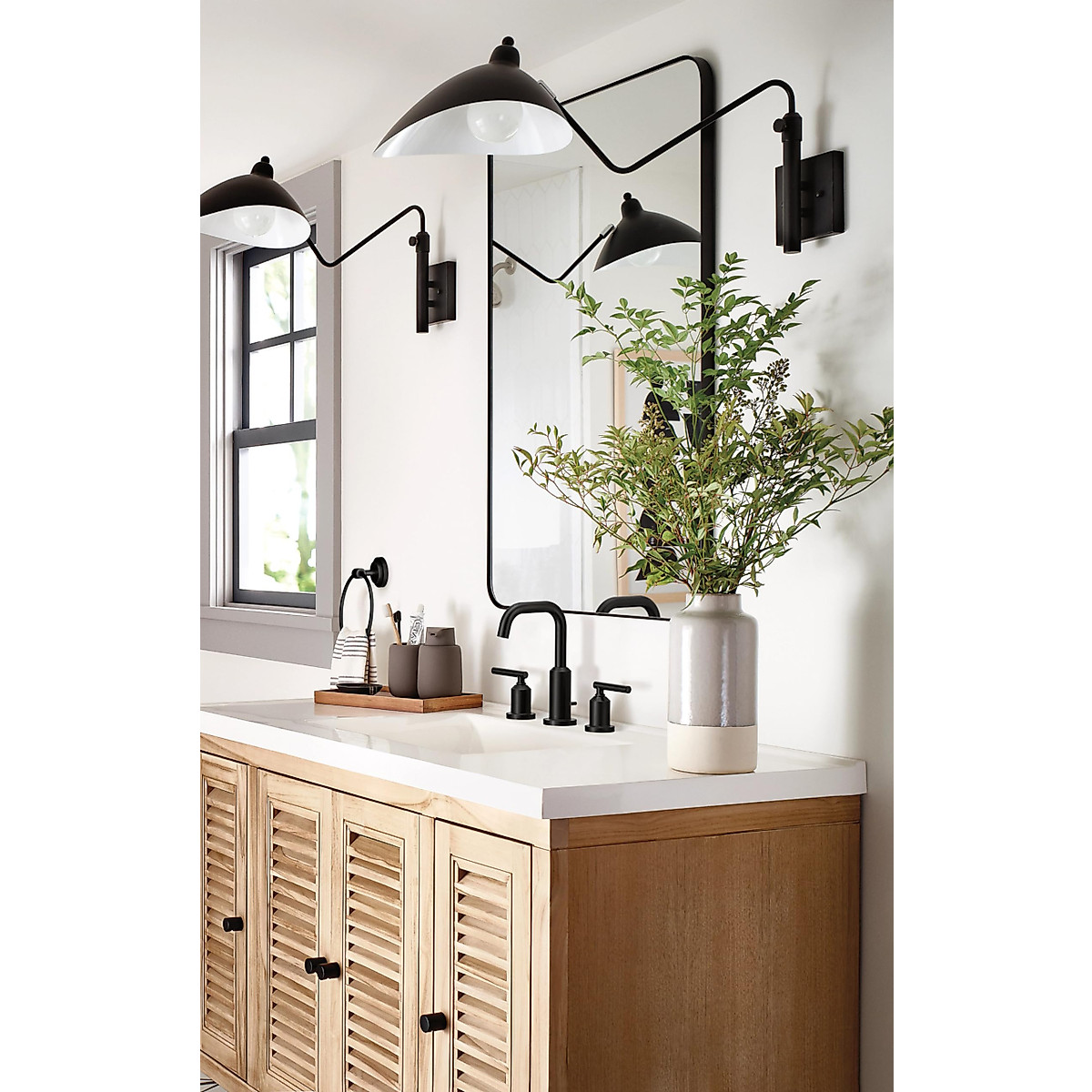 Moen Gibson Matte Black Two-Handle High Arc Widespread Bathroom Sink Faucet for 3-Hole Setups with Valve Included, TV6142BL