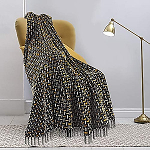 LR Home Modern Interwoven Throw Blanket with Fringe 50" x 60"