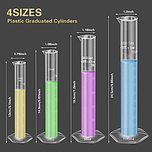 Aeseusia Graduated Cylinders Plastic Beakers, 10ml 25ml 50ml 100ml Plastic Measuring Cylinders, 50ml 100ml 250ml 500ml 1000ml Plastic Beakers with Pipettes,Plastic Funnel,Wash Bottle and Brushes