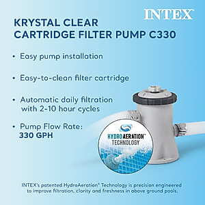 INTEX 28201EH Metal Frame Above Ground Swimming Pool Set: 10ft x 30in – Includes 330 GPH Cartridge Filter Pump – Puncture-Resistant Material – Rust Resistant – 1185 Gallon Capacity