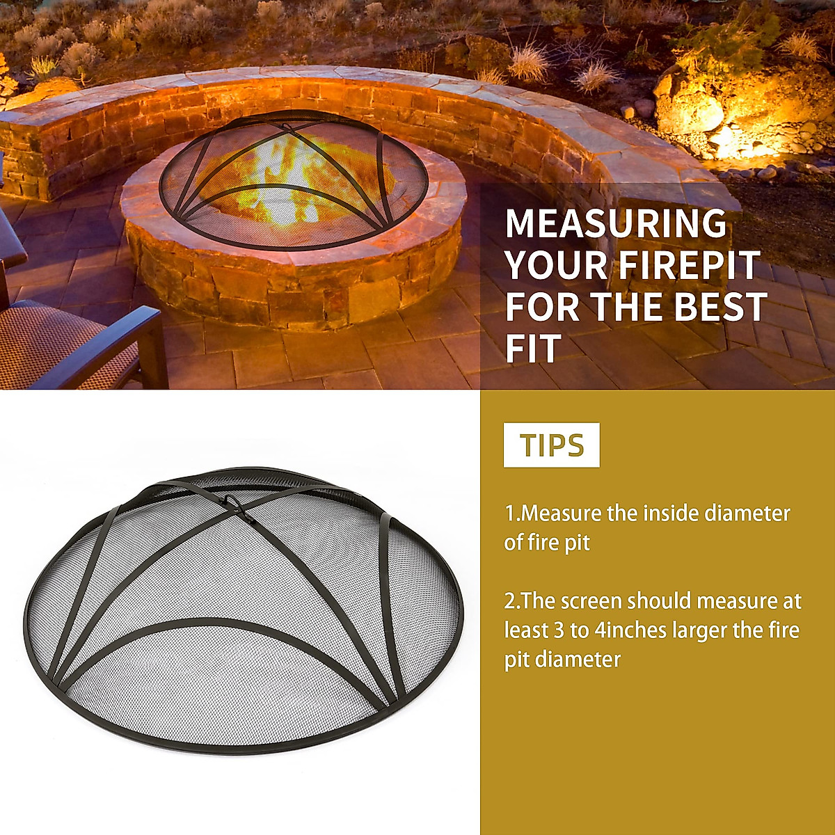27In Reinforced Steel Round Fire Pit Screen Cover,Outdoor Patio Fire Pit Spark Screen,Heavy Duty Steel Mesh Firepit Ember Lid with Handle