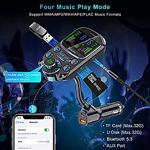 BANIGIPA Upgraded 5.3 Bluetooth FM Transmitter for Car, Hands-Free Wireless Car Stereo Adapter w/ 1.5" Color LCD, 30W USB C PD QC3.0 Fast Charger, 4 Music Play Modes, HiFi BASS&TRE, U Disk/TF/AUX