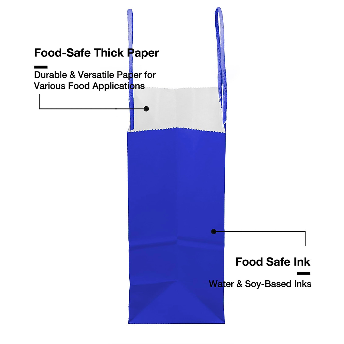 12 Counts Food Safe Premium Paper and Ink Small 8.5" X 5.25", Vivid Colored Kraft Bag With Colored Sturdy Handle, Perfect For Goodie Favor DIY Bag, Environmentally Safe (Small, Royal Blue)