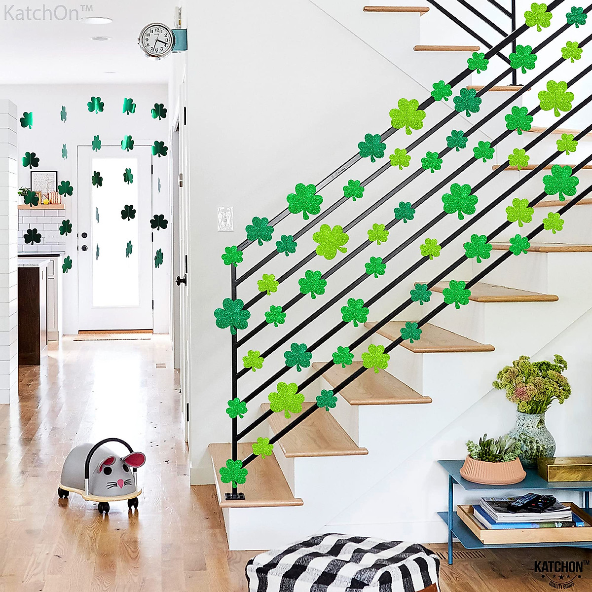 45 Pieces, Shamrock Cutouts for Shamrock Decorations - Green Glitter, St Patricks Day Cutouts | St Patricks Day Decorations, St. Patricks Day Bulletin Board Decorations | St Patricks Day Wall Decor