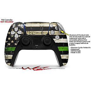 WraptorSkinz Skin Wrap compatible with Sony PS5 DualSense Controller Painted Faded and Cracked Green Line USA American Flag (CONTROLLER NOT INCLUDED)