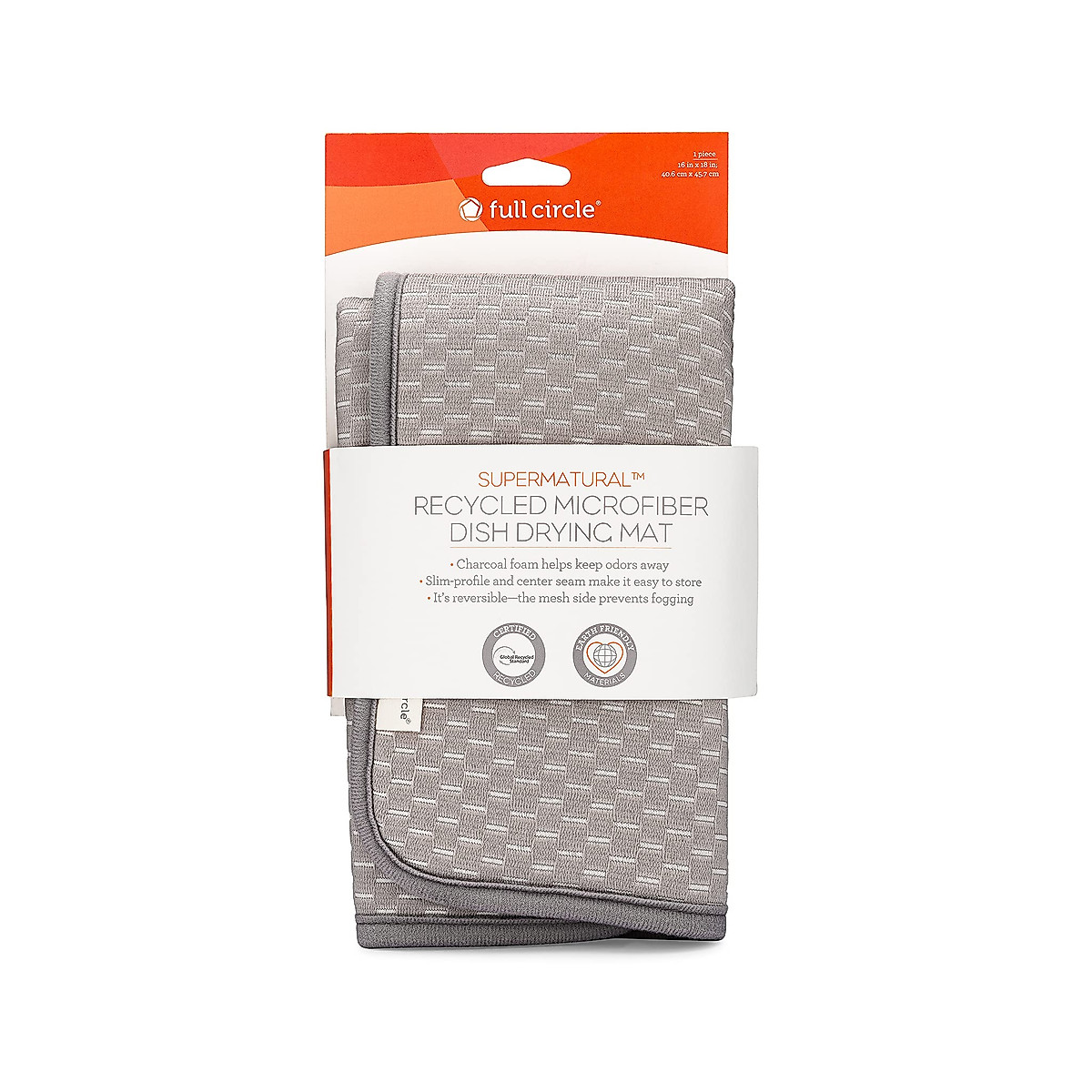 Full Circle Supermatural Dish Kitchen Sink Accessories, Recycled Microfiber Dish Mat, Gray