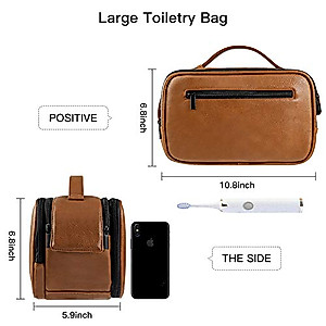 GANIBAGS Leather Toiletry Bag for Men, Travel Organizer Dopp Kit Waterproof Shaving Bag for Toiletries Accessories, Brown