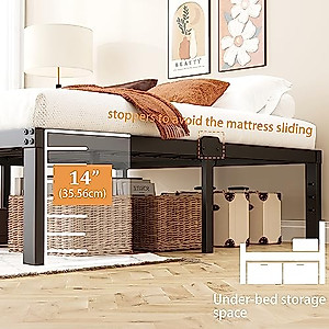 Sosain 14 inch Full Bed Frame Metal Platform Frame no Box Spring Needed，Black Heavy Duty Sturdy Steel,Easy Assembly，with Storage