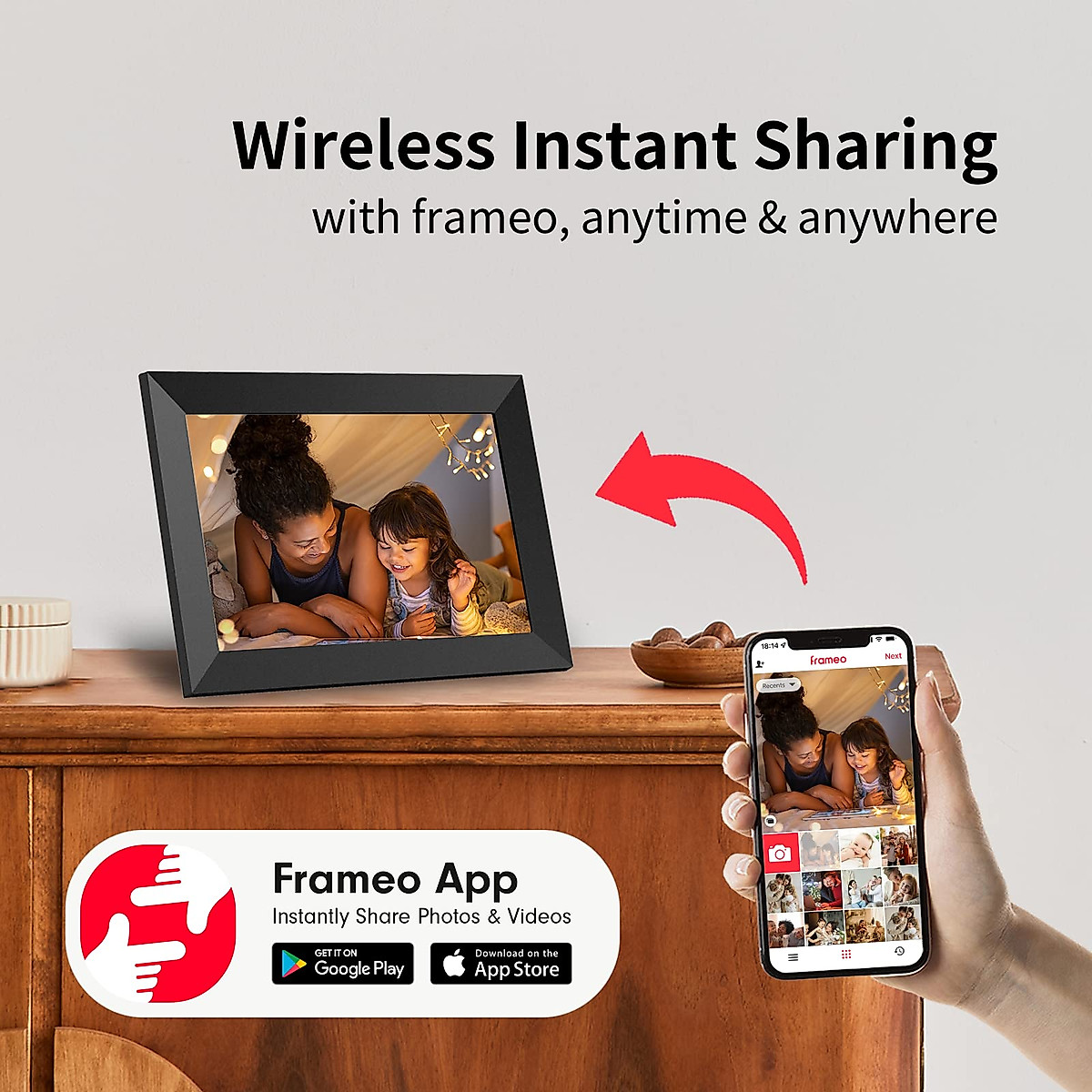 SKYRHYME 10.1 Inch WiFi Digital Picture Frame, Digital Photo Frame with IPS Touch Screen, 16GB Storage, Easy to Share Photos or Videos via APP, Auto-Rotate