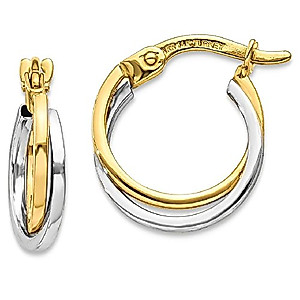 14K Two Tone Gold Round Hoop Earrings