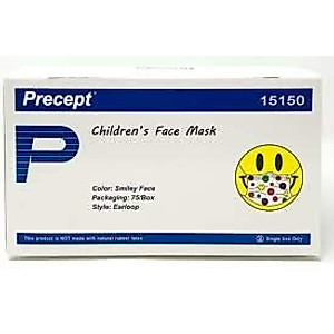 Precept 15150 Children's Face Mask EARLOOP, PFE Greater Than 99%, Child Sized, Happy Face Print BOX 75