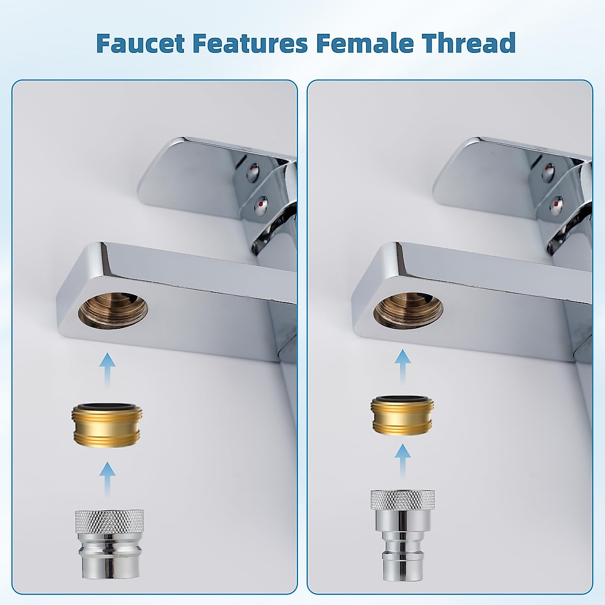 iFealClear Dishwasher Faucet Adapter, Faucet Adapter for Portable Washer, Portable Dishwasher Snap Aerator Adapter, 55/64-27 Female and 15/16-27 Male Thread for Kitchen/Bathroom/Rvs, Chrome-2 Pack