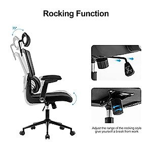 Height-Adjustable Office Chair Ergonomic Office Chair High Back Mesh Computer Chair with Lumbar Support Swivel Rolling Chair with Adjustable Headrest for Home and Office