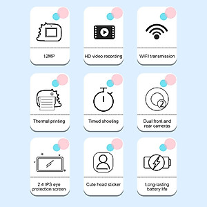 Instant Camera for Kids, 12MP WiFi 2.4 Inch IPS Screen Toddler Digital Camera with Print Paper, Dual Lens 8X Zoom 800mAh Selfie Camera Toys for Girls Boys (Pink)
