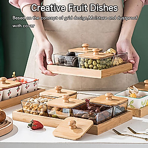 ACGrade Glass Snack Serving Tray,Household Divided Serving Tray with lid,Fruit Platter Tray for Parties,Compartment Serving Tray with lid,Square Snack Tray,Suitable for Fruit,Candy,Nuts(Clear)