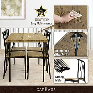 CAPHAUS 5 Pieces Dining Table & Chairs Set for 4, Space-Saving Rectangle Table w/Four Chairs for Kitchen, Dining Room, Breakfast Nook, Dinette, Modern Design Set, Brown Oak
