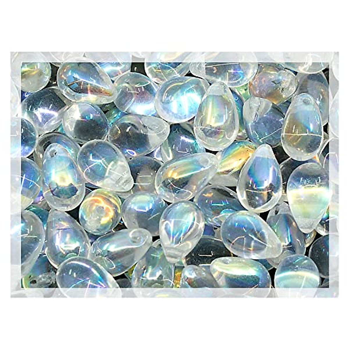 Czech 50-Piece Glass Beads, 6x9mm, Teardrop Transparent Crystal Clear AB