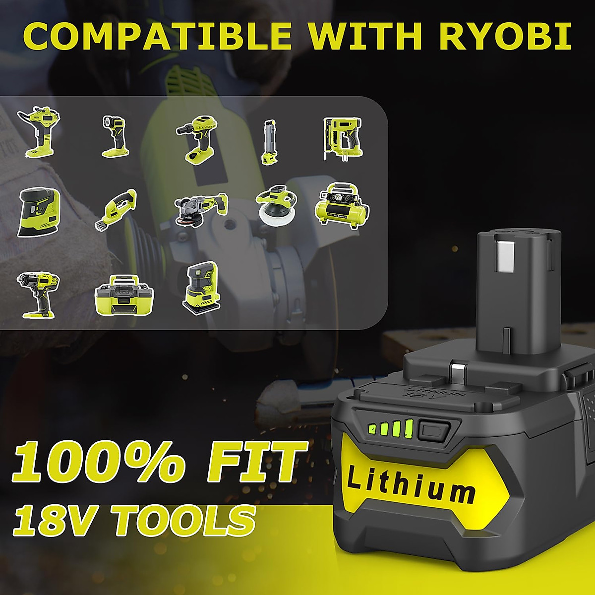 Powilling 6000mAh 18v Lithium Battery Replacement for Ryobi 18-Volt 18L50 ONE+ P104 P105 P102 P103 P107 P108 P109 Cordless Tool