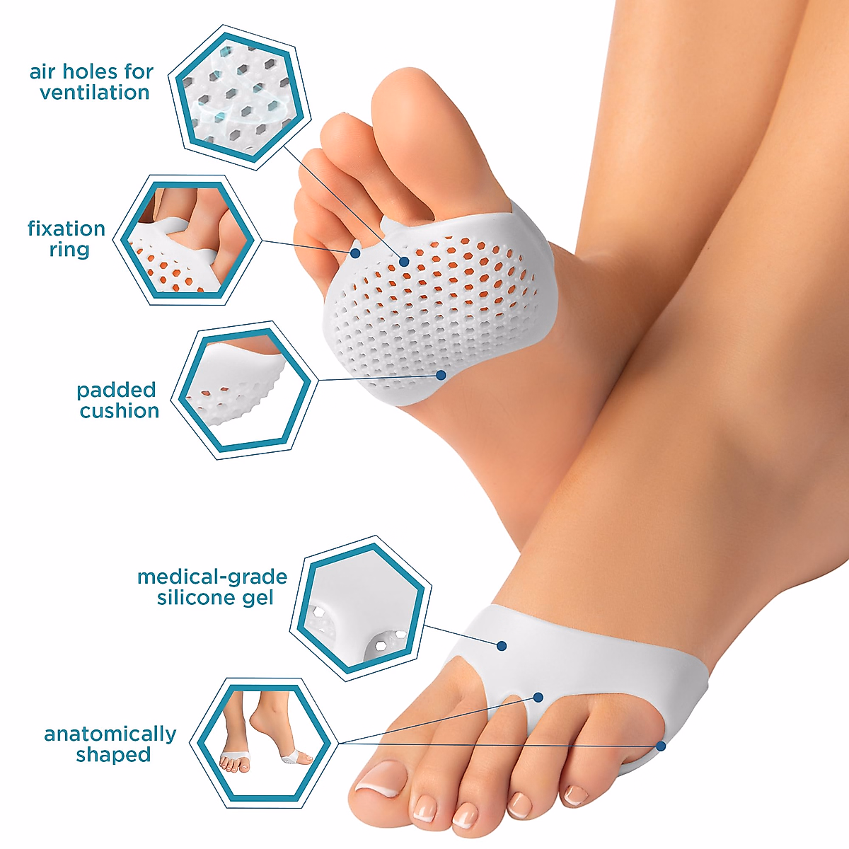 Homergy Metatarsal Pads for Women/Men, 4 Pack, FSA HSA Eligible, Soft Gel Reusable Breathable Sleeve Pads, Ball of Foot Cushions, Forefoot Cushioning Shoe Supports for Pain Relief, Mortons Neuroma