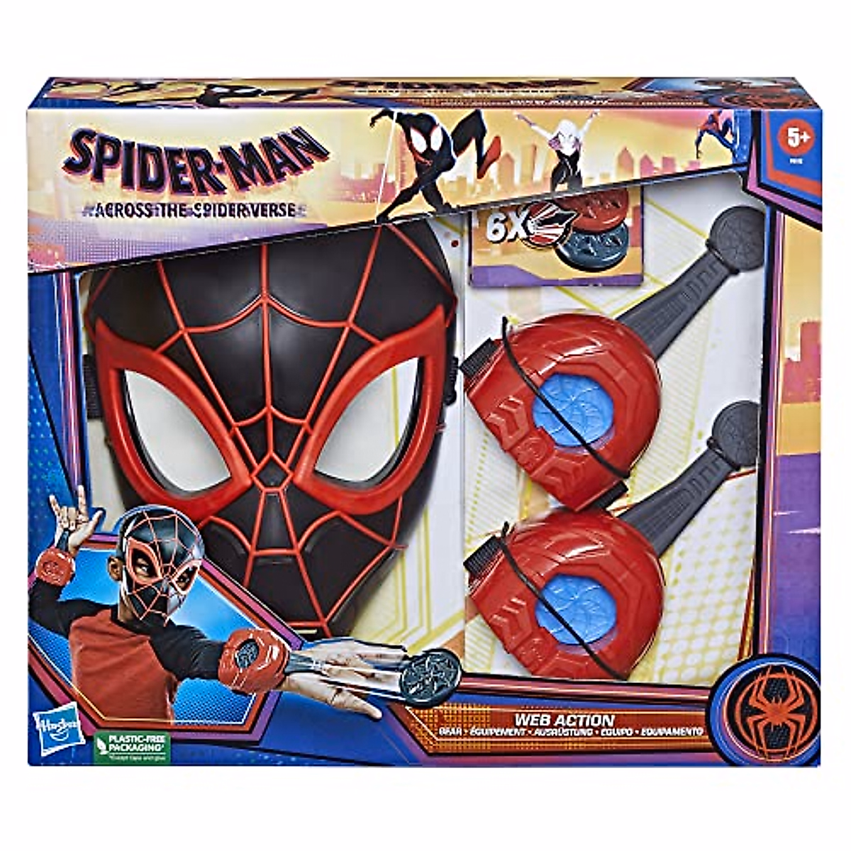 Spider-Man Marvel Across The Spider-Verse Web Action Gear, Miles Morales Costume Mask and Gauntlets, Super Hero Toys for 5 Year Old Boys and Girls and Up