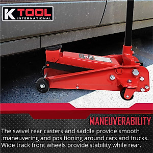 K Tool International 63131B 3 Ton Automotive Service Floor Jack for Garages, Repair Shops, and DIY, Portable, Compact, 6,000 lbs. Capacity, Hydraulic Lifting Range 5.5" - 8.75", Heavy Duty Steel, Red