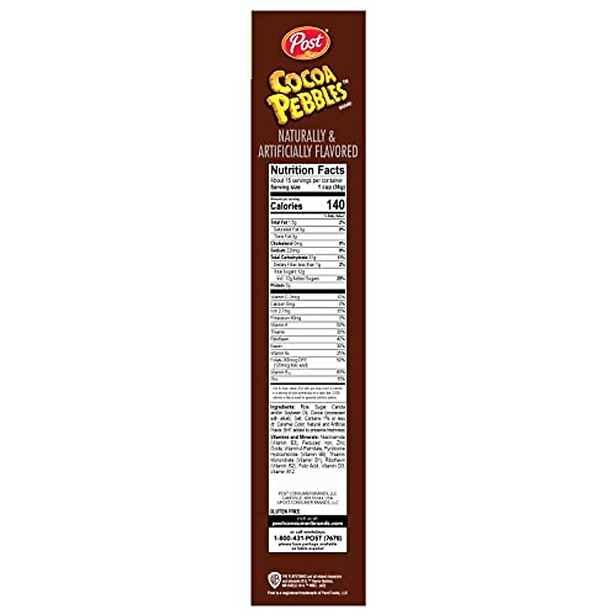 Post Cocoa PEBBLES Breakfast Cereal, Gluten Free, Cocoa Flavored Crispy Rice Cereal, Breakfast Snacks, 19.5 Oz