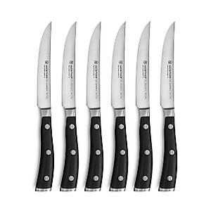 Wusthof Classic Ikon 6 Piece Steak Knife Set with Wood Case (Black Handles)