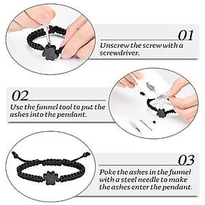 constantlife Cremation Bracelet for Pets Ashes - Dog Paw Pendant Bangle Stainless Steel Memorial Urn Jewelry (Black Rope-2Pcs/Silver+Black)