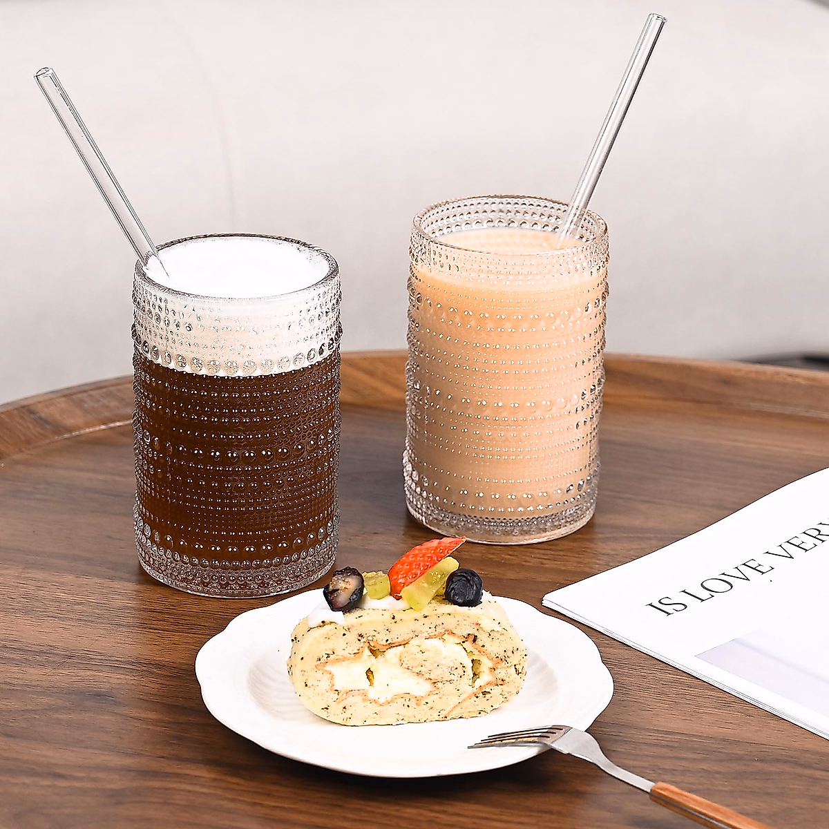 Amyoole 15oz Hobnail Drinking Glasses Set of 6,Clear Vintage Glassware Embossed Water Tumbler,Cocktail Glass Cups for Beer,Whiskey,Juice and Various Mixed Drinks