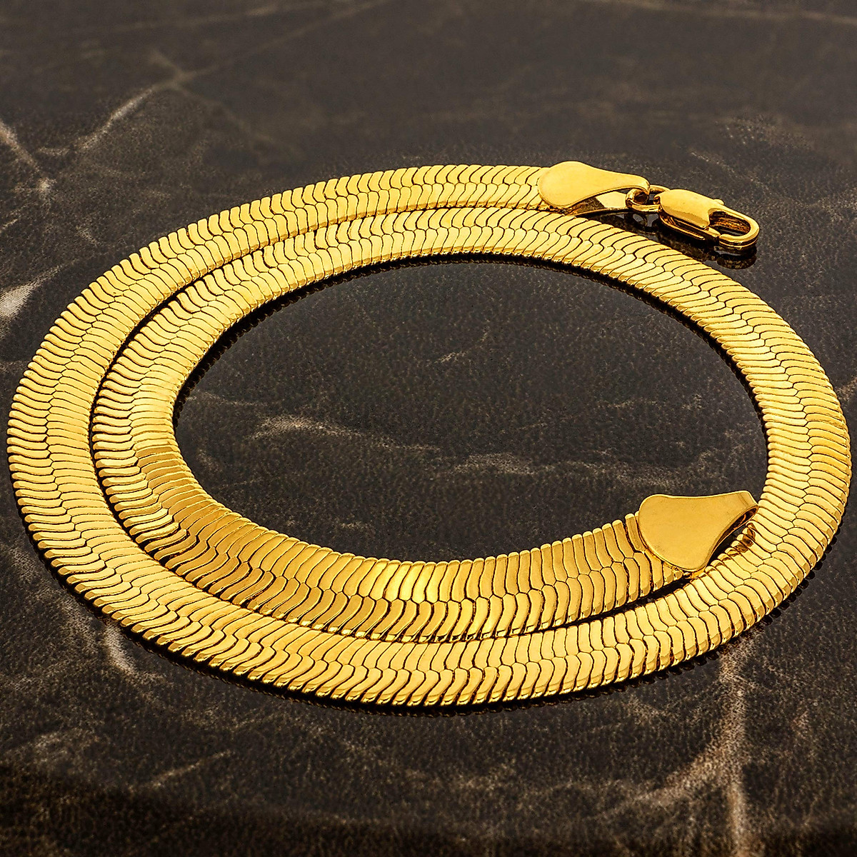 LIFETIME JEWELRY 9mm Flexible Herringbone Chain Necklace 24k Real Gold Plated (18 inches, Gold)