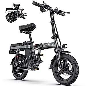 ENGWE Mini Electric Bike for Adults Teens, 14" Fat Tire City Commuter Ebike, 20MPH Light Weight Folding Electric Bicycles with 350W Motor 48V 10AH Removable Lithium Battery Multiple Shock Absorptions