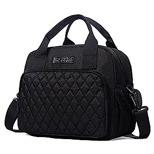 Scorlia Insulated Lunch Bag for Women/Men, Reusable Lunch Cooler Box Lunch Tote, Thermal Meal Prep Lunch Organizer with Adjustable Shoulder Strap and Side Pockets for Adults, Work, Black
