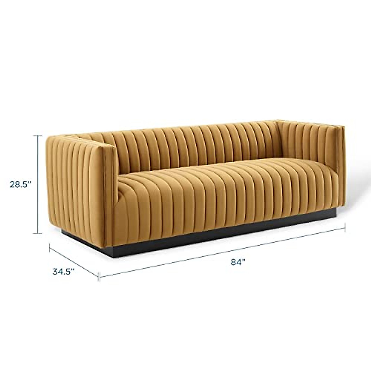 Modway Conjure Channel Tufted Upholstered Performance Velvet Sofa in Cognac
